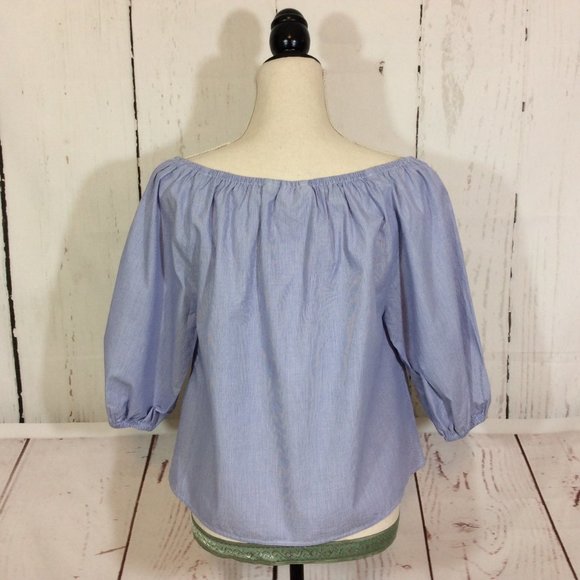 Maeve | Tops | Maeve Anthropologie Poplin Off Shoulder Peasant Top Blue ...
